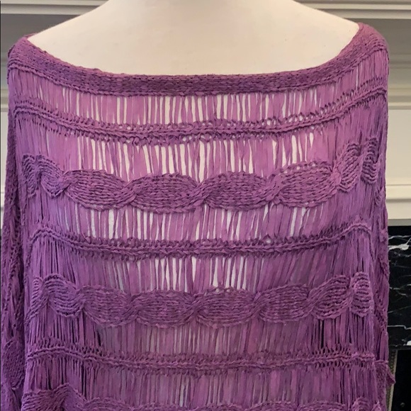 Vertigo | Tops | Vertigo Batwing Open Weave Fringed Purple Top | Poshmark